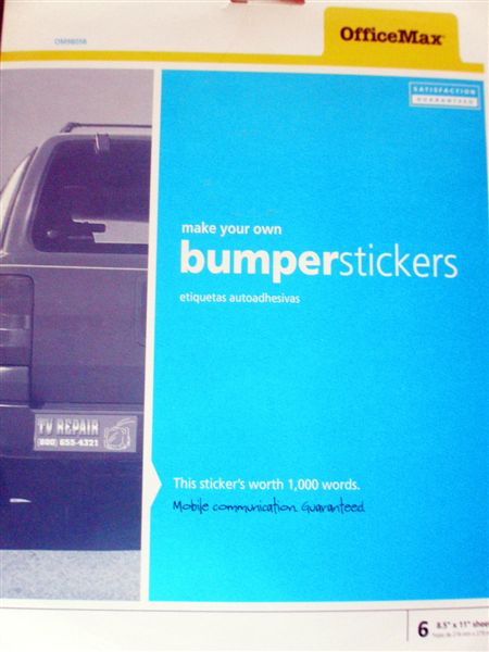 Labels: Bumper Sticker Paper for Labels Maybe